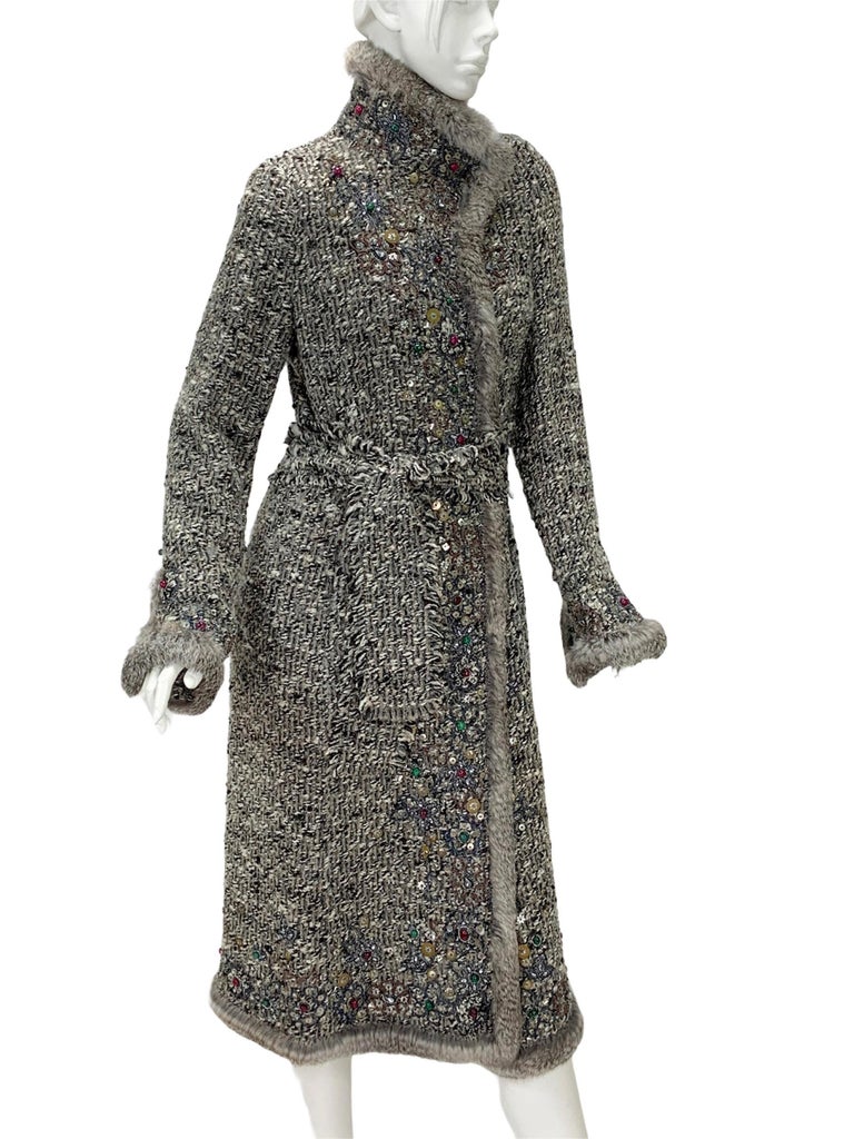 Oscar De La Renta Runway F/W 2004 Beaded Embroidered Fur Trim Coat ...