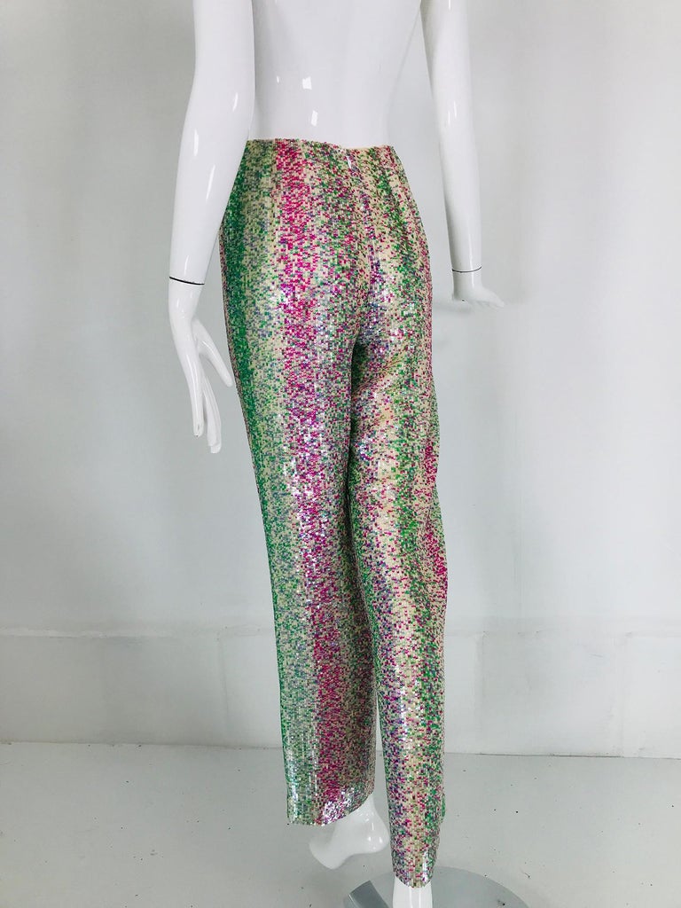Oscar de la Renta Sequin and Silk Narrow Leg Trouser Magenta, Blue ...