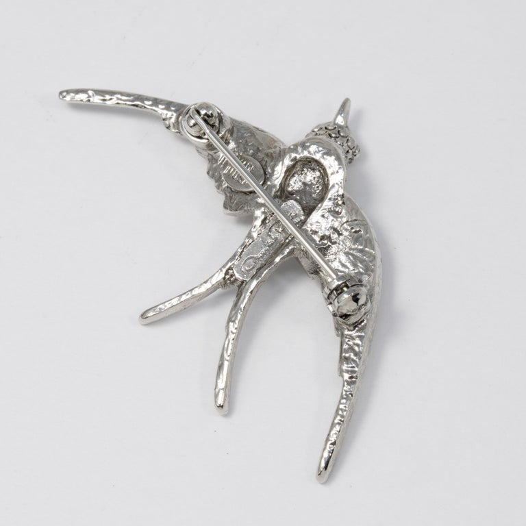 Oscar de la Renta Silver Crystal Dove Bird Pin Brooch at 1stDibs