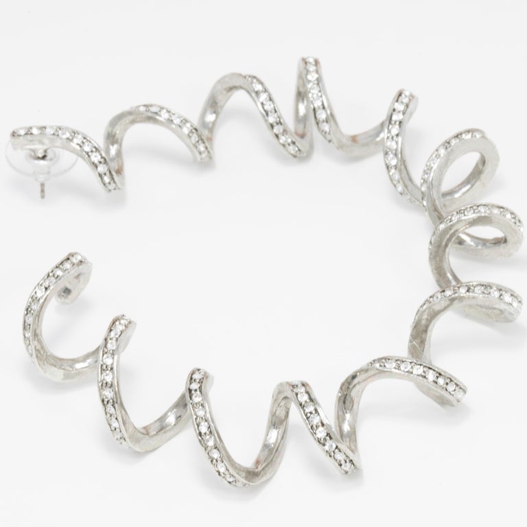Oscar de la Renta Silver Twisted Crystal Curl Hoop Earrings ...