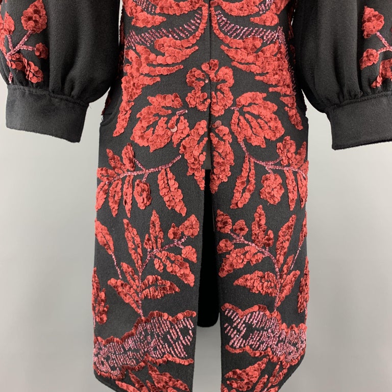 OSCAR DE LA RENTA Size 8 Black and Red Velvet Sequin Brocade Balloon ...