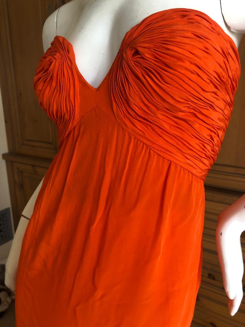 Oscar de la Renta Tangerine Strapless Evening Dress with Long Train and ...