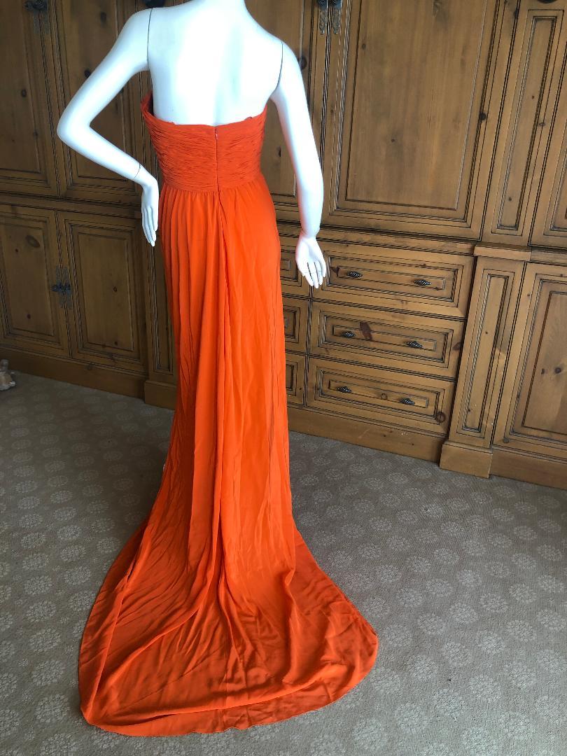 Oscar de la Renta Tangerine Strapless Evening Dress with Long Train and ...