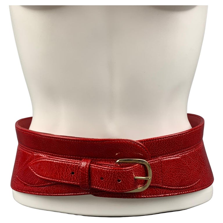 OSCAR DE LA RENTA Waist Size M Red Leather Corset Belt For Sale at 1stDibs