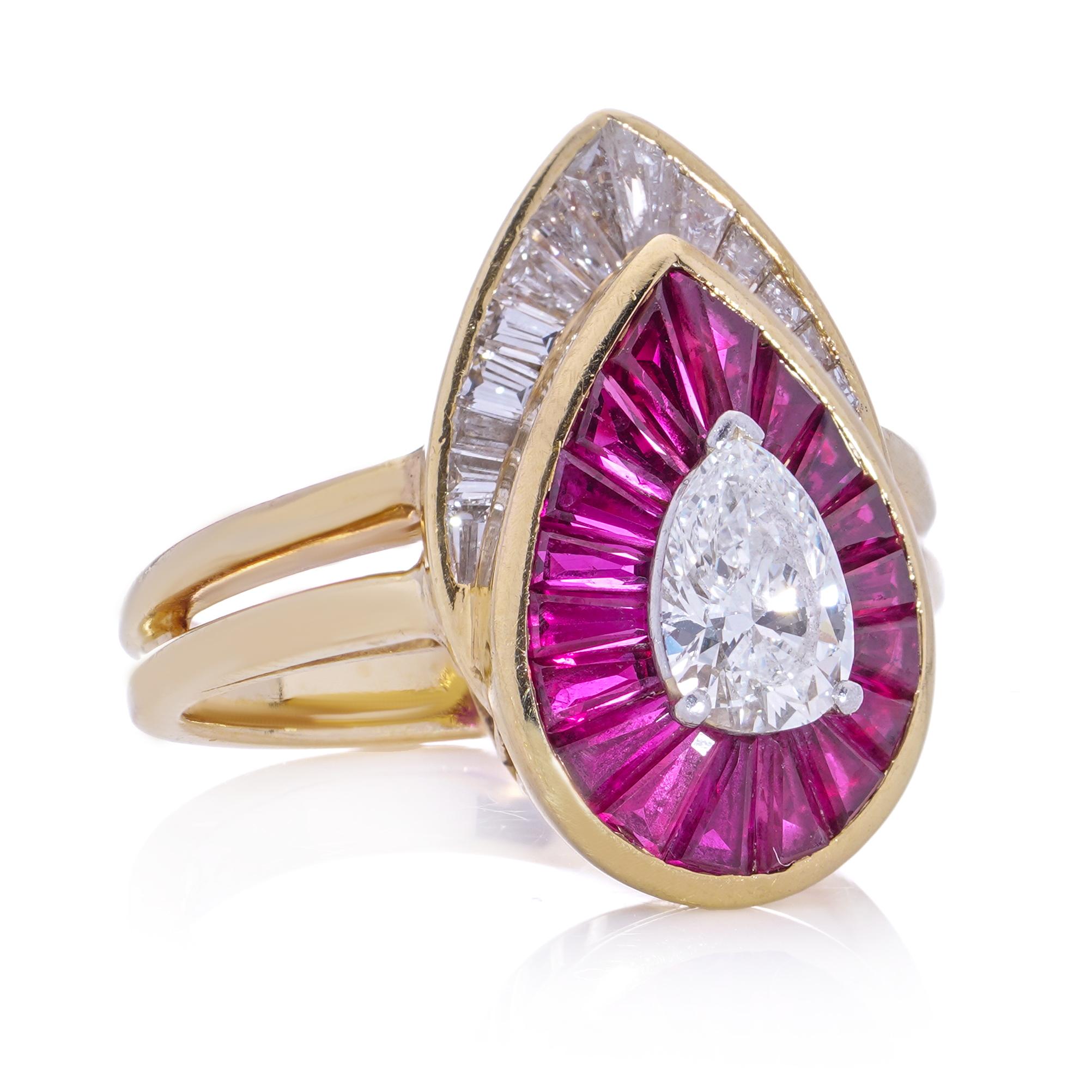 Oscar Heyman and Brothers 18k. gold and platinum ruby and diamond ring ...