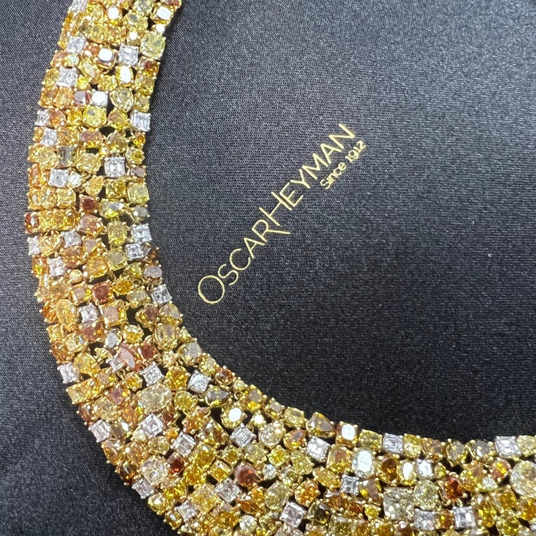 Oscar Heyman Gold Platinum Fancy Color Diamond Necklace For Sale at 1stDibs