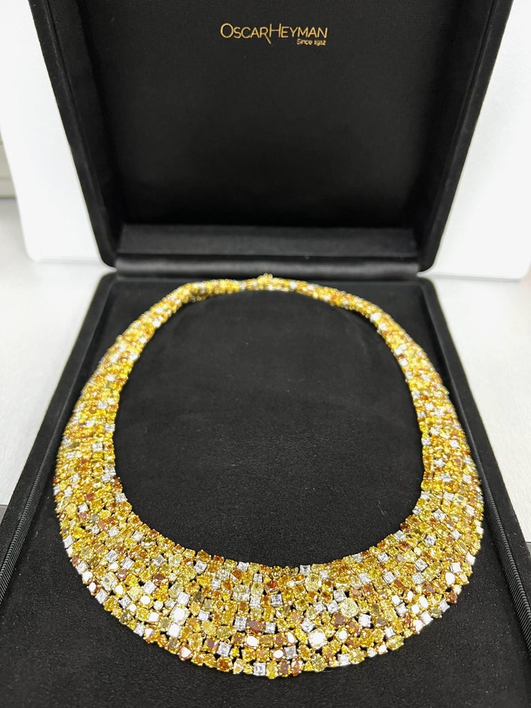 Oscar Heyman Gold Platinum Fancy Color Diamond Necklace For Sale at 1stDibs