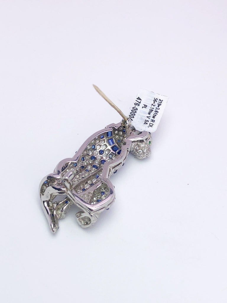 Oscar Heyman Plat. and 3.61Ct. Diamond Cheetah Brooch with 2.18Ct. Blue ...