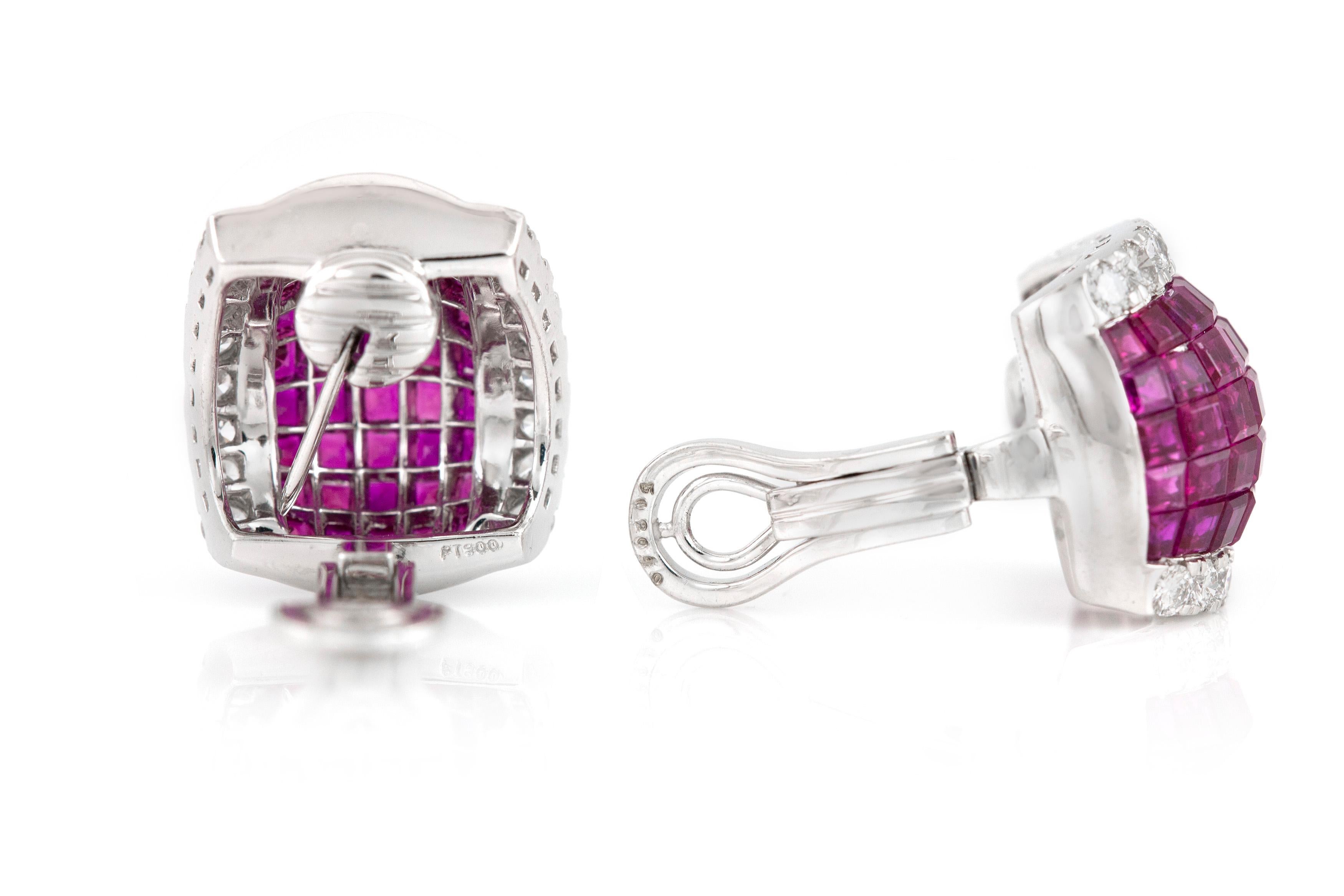 Oscar Heyman Invisible Setting Ruby Earrings with Diamonds For Sale at ...