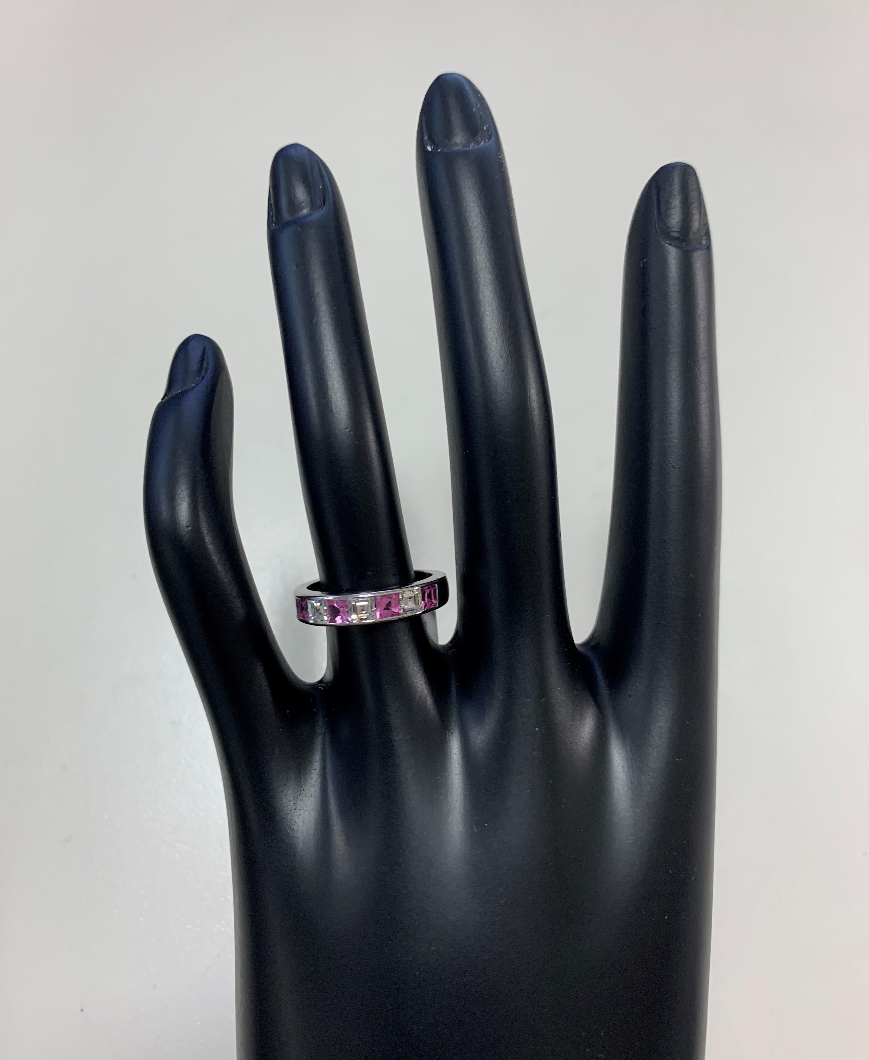 Oscar Heyman Platinum Pink Sapphire and Diamond Partway Wedding Band ...