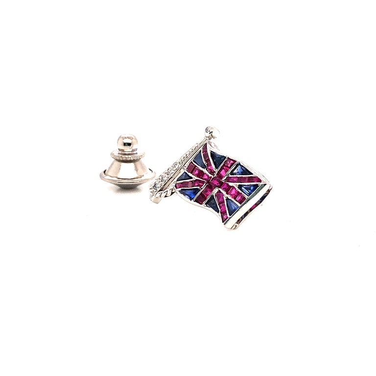 Oscar Heyman Platinum Union Jack Diamond, Sapphire, and Ruby Lapel Pin ...