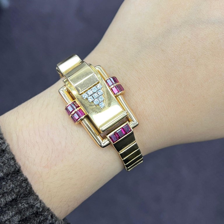 Oscar Heyman Retro Ruby and Diamond Watch For Sale at 1stDibs