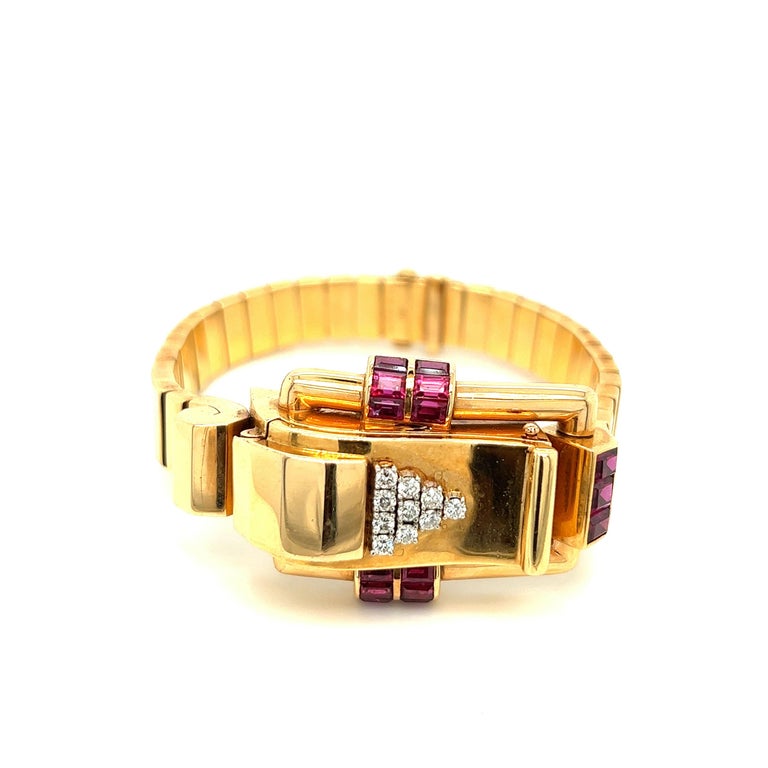Oscar Heyman Retro Ruby and Diamond Watch For Sale at 1stDibs