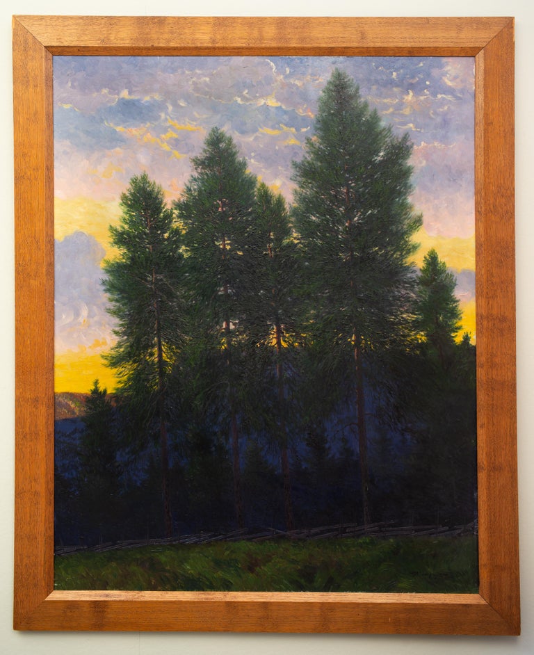 Oscar Lycke - Large Landscape With Pines in Sunset - Motif From Liden ...