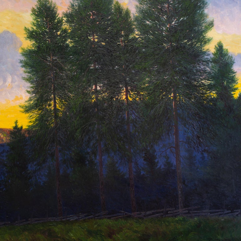 Oscar Lycke - Large Landscape With Pines in Sunset - Motif From Liden ...