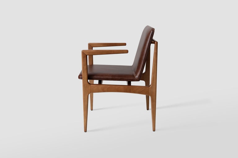 "Oscar" Minimalist Chair with Arms in Solid Jequitibá Wood and Natural ...