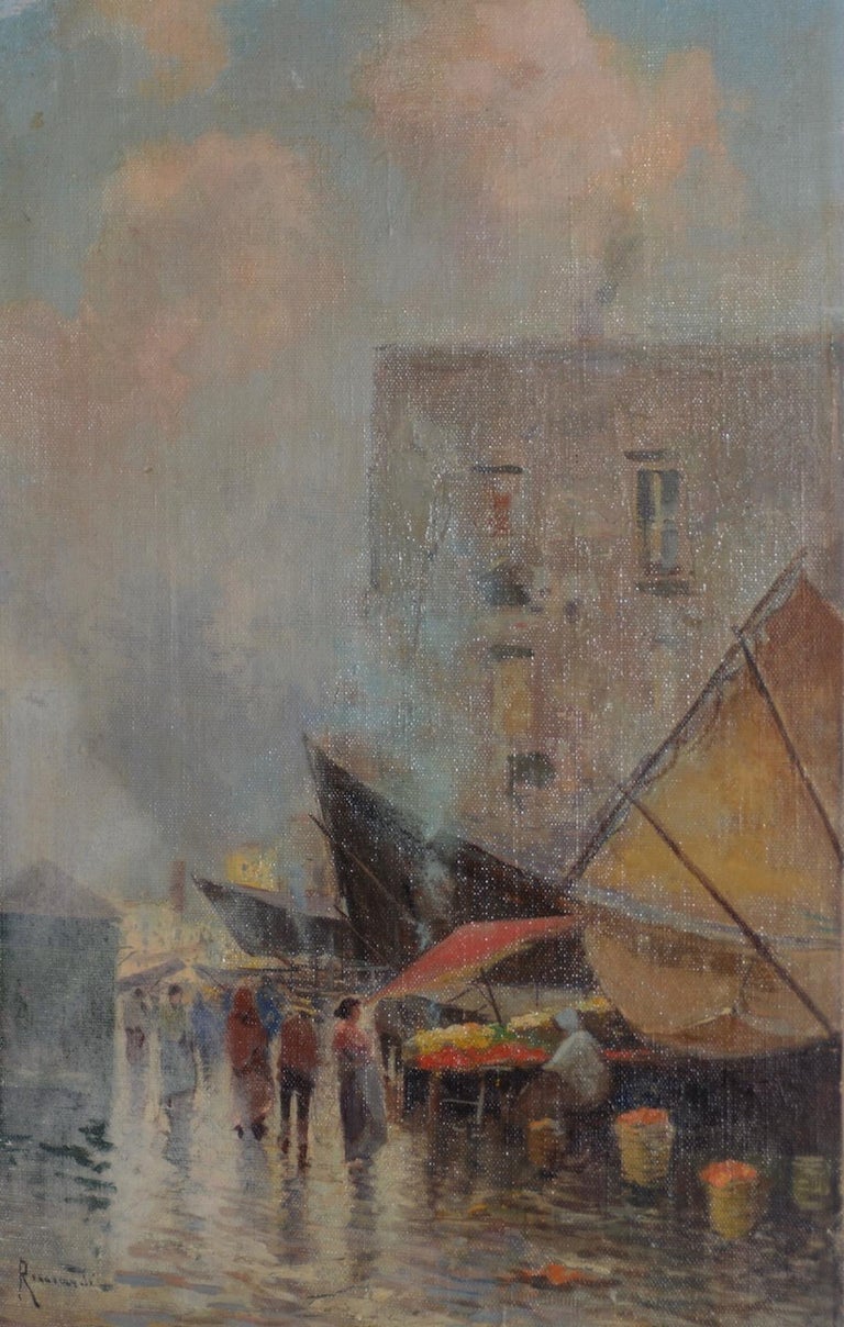 Oscar Ricciardi - Oscar Ricciardi (Italian, 1864-1935) Market Scene Oil ...