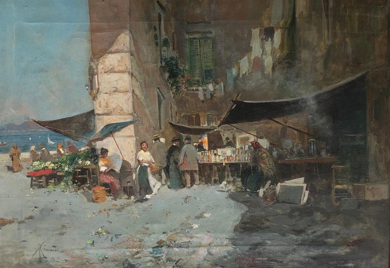Oscar Ricciardi - Small lively market in Naples and view of Vesuvius ...
