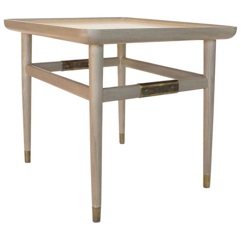 Oslo Rectangular Side Table in Bleached Oak with Antique Brass Fittings ...