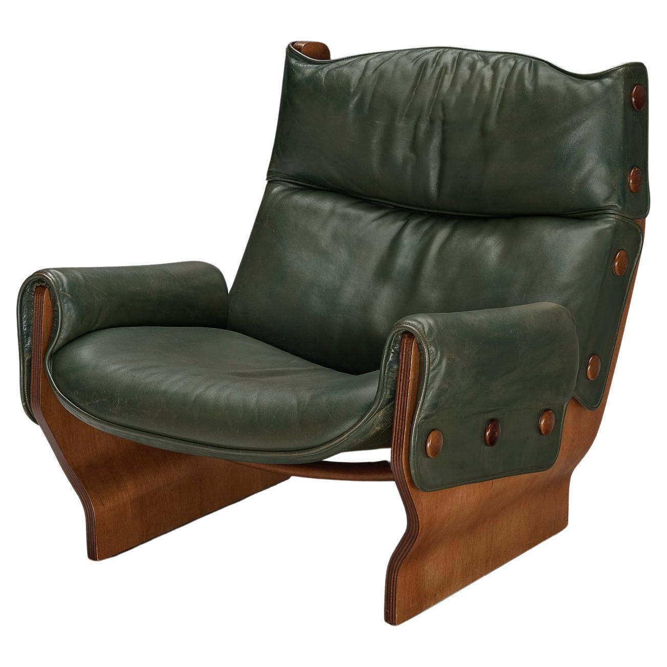 Osvaldo Borsani for Tecno 'Canada' Lounge Chair in Green Leather For ...