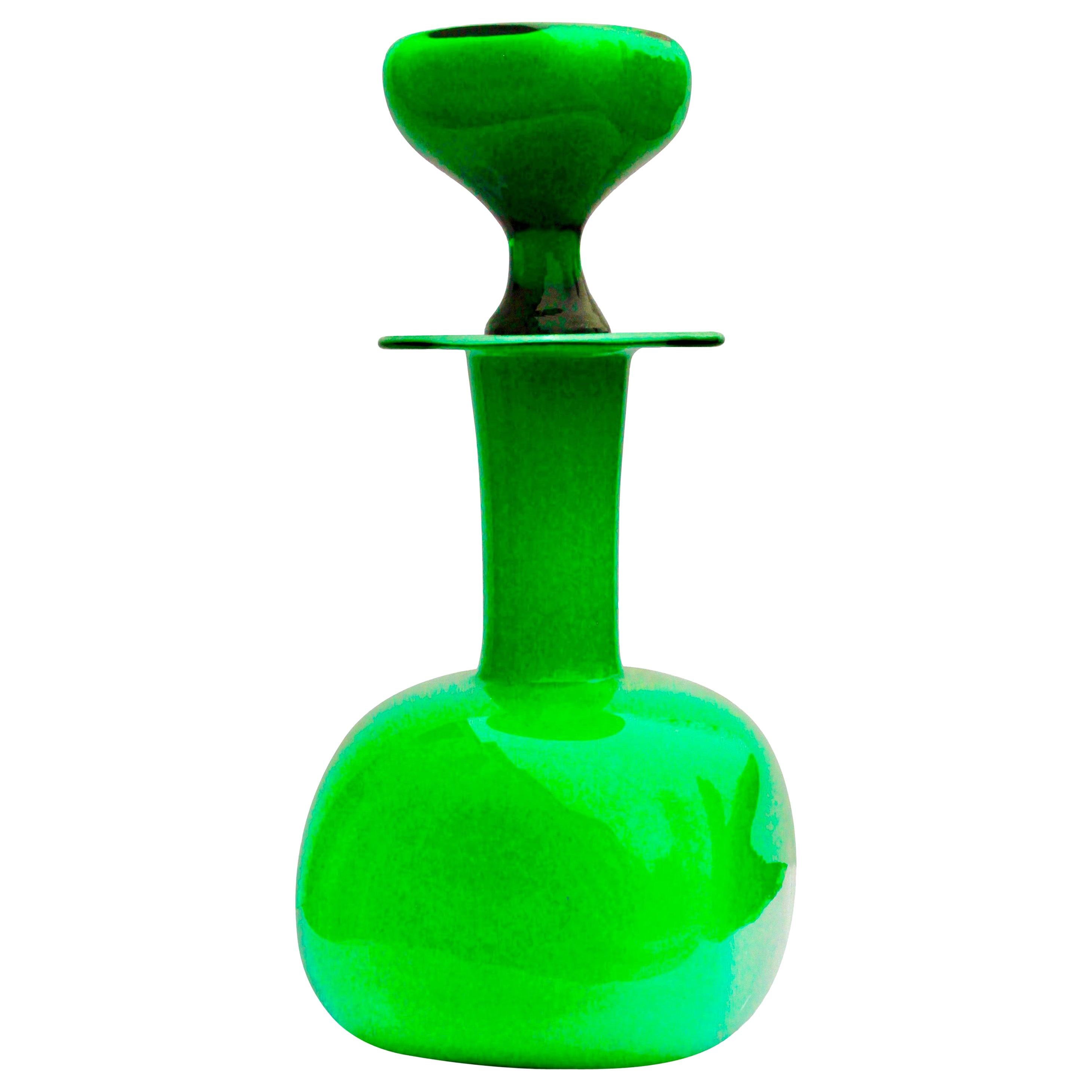 Otto Brauer Green Hand Blown Glass Bottle for Holmegaard, Denmark ...