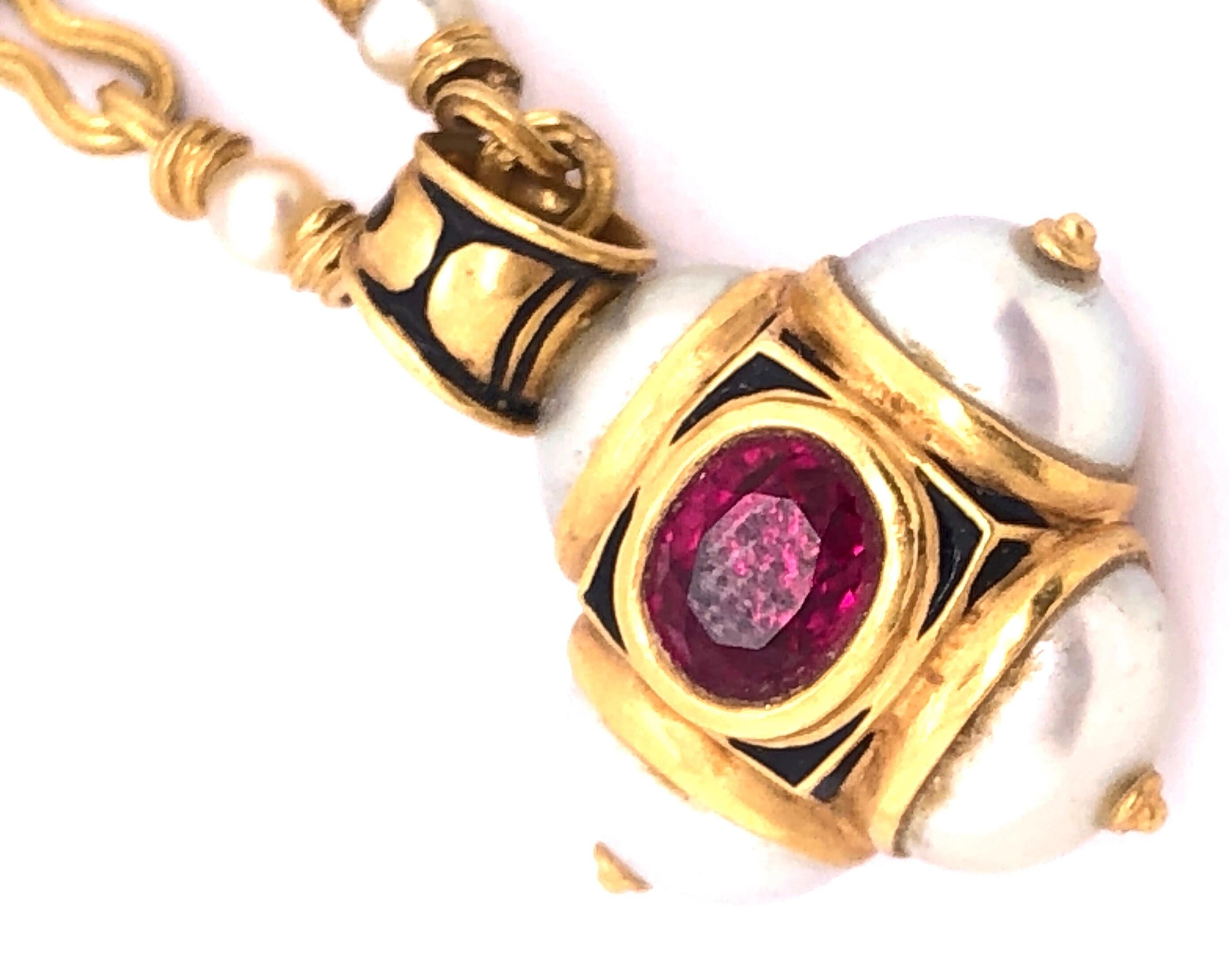 Otto Jakob Lalibela Emerald Keshi Pearl Ruby Gold Cross Pendant ...