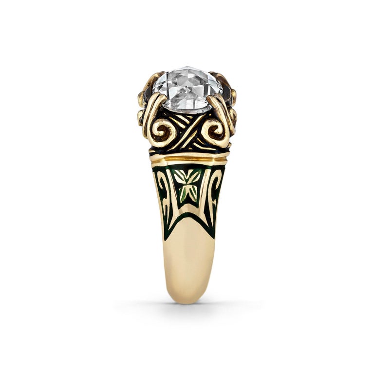 Otto Jakob Vintage Diamond Gold Enamel Ring at 1stDibs
