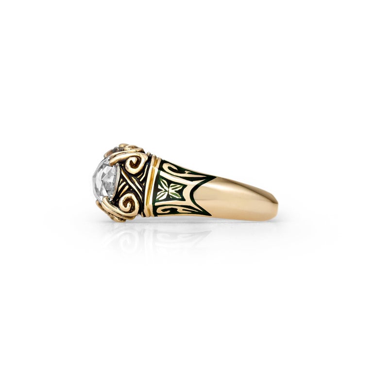 Otto Jakob Vintage Diamond Gold Enamel Ring at 1stDibs