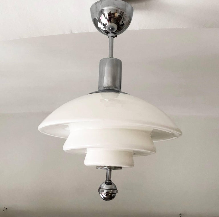 Otto Muller Style Bauhaus Opaline Glass Pendant Lamp For Sale at 1stDibs