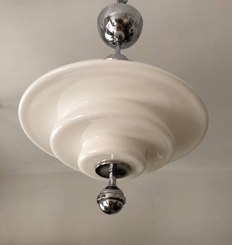 Otto Muller Style Bauhaus Opaline Glass Pendant Lamp For Sale at 1stDibs