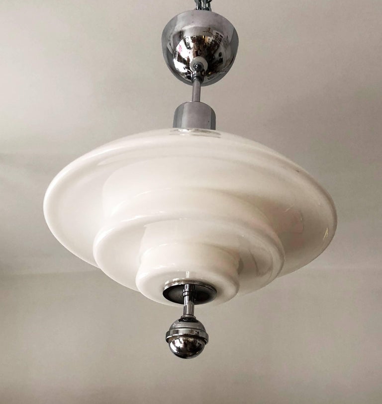 Otto Muller Style Bauhaus Opaline Glass Pendant Lamp For Sale at 1stDibs