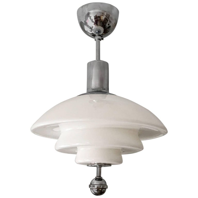 Otto Muller Style Bauhaus Opaline Glass Pendant Lamp For Sale at 1stDibs