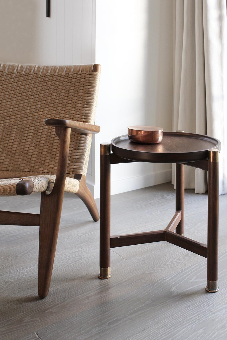 Otto Round Accent Table in Medium Walnut with Antique Brass Fittings ...