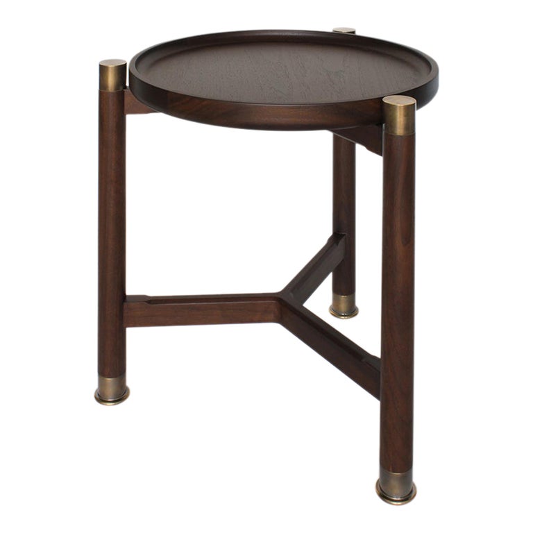 Otto Round Accent Table in Medium Walnut with Antique Brass Fittings ...