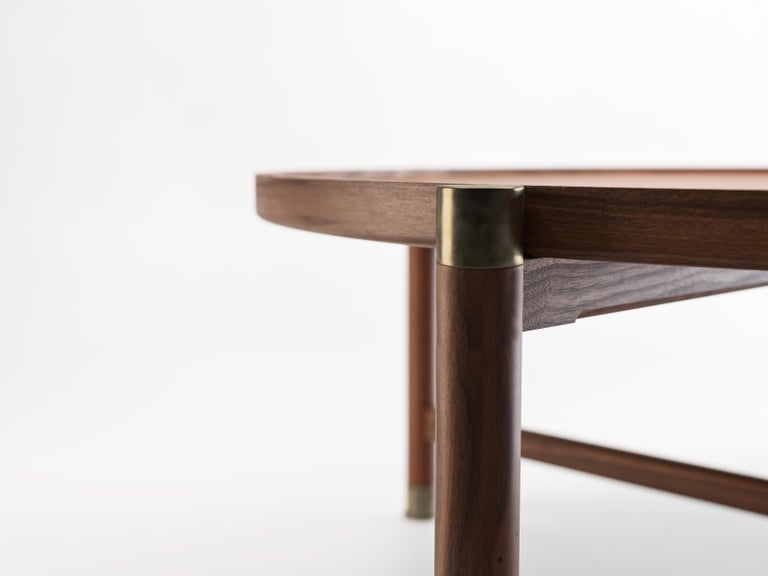 Otto Round Coffee Table in Light Walnut with Antique Brass Fittings and ...