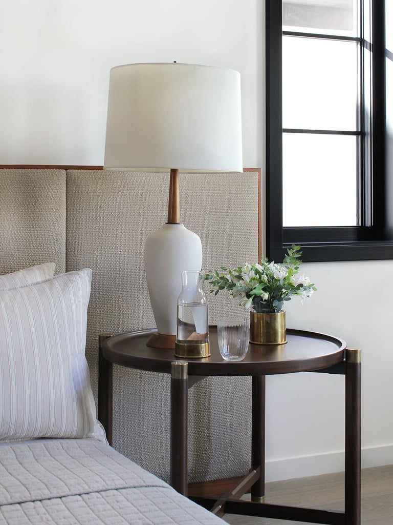 Otto Round Side Table in Medium Walnut with Antique Brass Fittings For Sale at 1stDibs