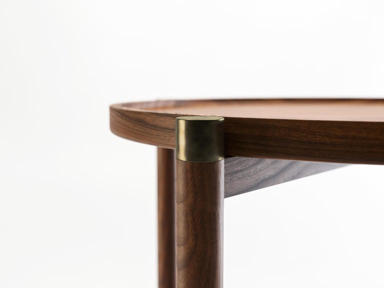 Otto Round Side Table in Light Walnut with Antique Brass Fittings For ...