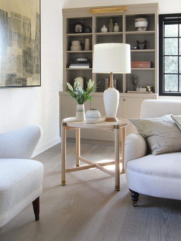 Otto Round Side Table in Light Walnut with Antique Brass Fittings For ...