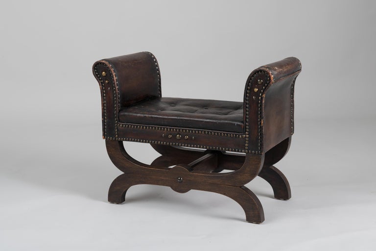 Otto Schulz Art Deco Leather Stool for Boet For Sale at 1stDibs