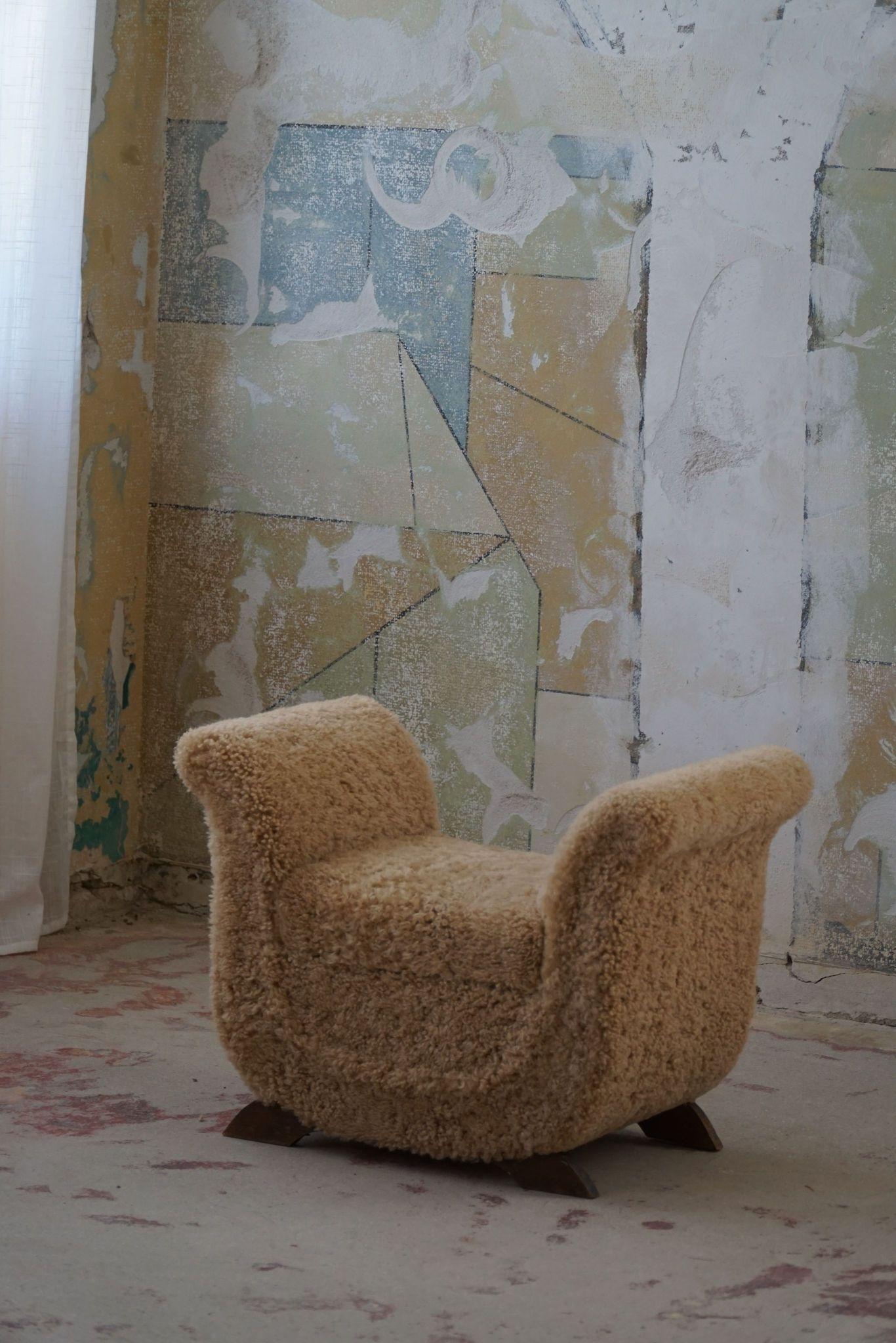 Otto Schulz for Boet, Stool Reupholstered in Lambswool, Swedish Modern ...