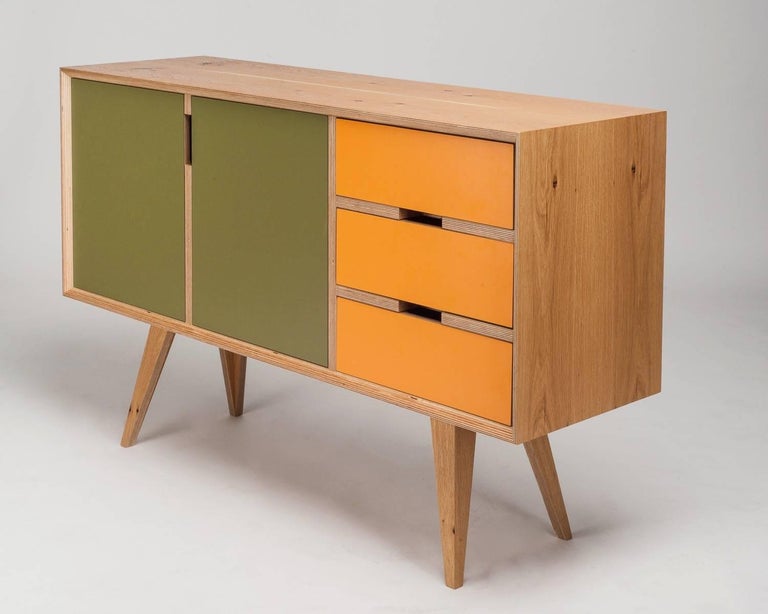 Otto Sideboard, Hand Veneered Plywood in European Oak/Orange and Green ...