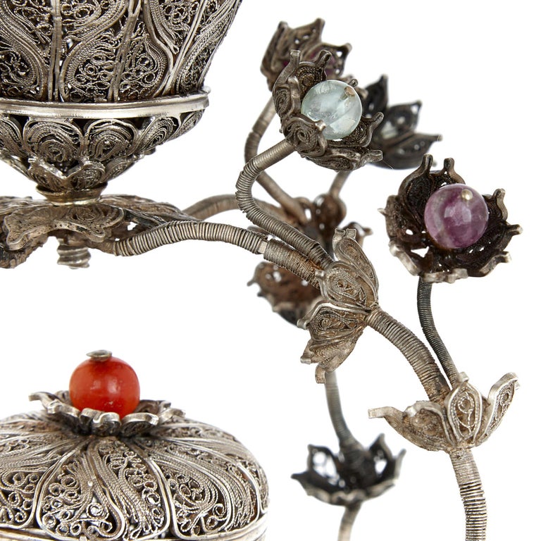 Ottoman Filigreed Silver and Hardstone Sweets Dish For Sale at 1stDibs