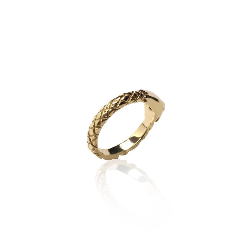 14 Karat Yellow Gold and Diamond Ouroboros Snake Ring For Sale at 1stDibs