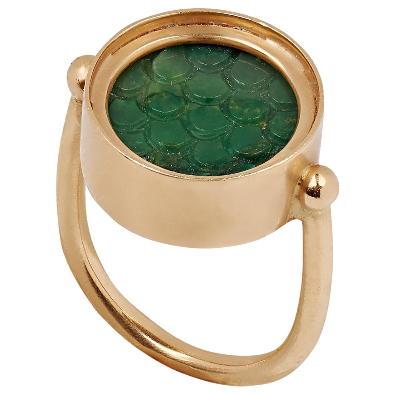 Ouroboros Green Jasper Hand Carved Snakeskin Ring Set in 18 Karat Gold ...