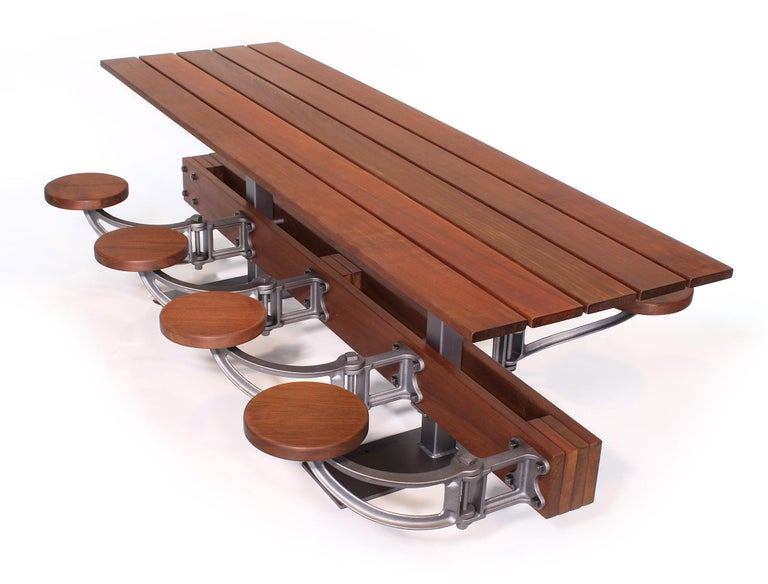 Outdoor Communal Dining Table Set with Attached Swing-Out Seats For ...