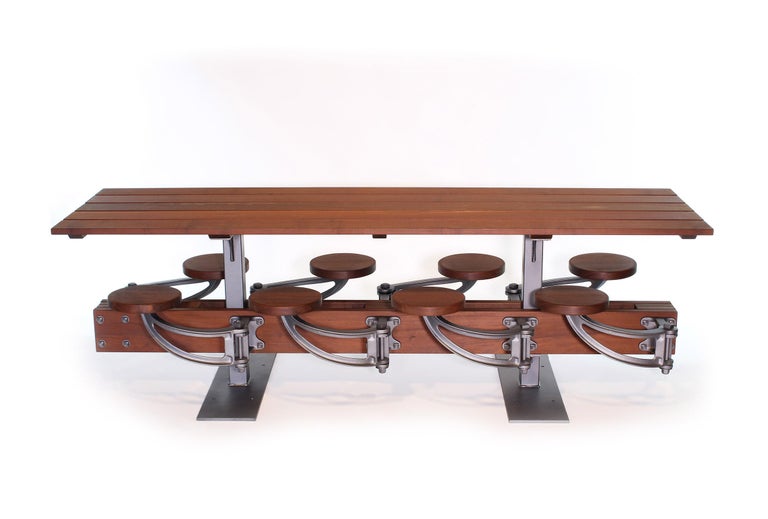 Outdoor Communal Dining Table Set with Attached Swing-Out Seats For ...