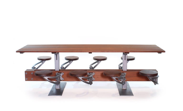Outdoor Communal Dining Table Set with Attached Swing-Out Seats For ...