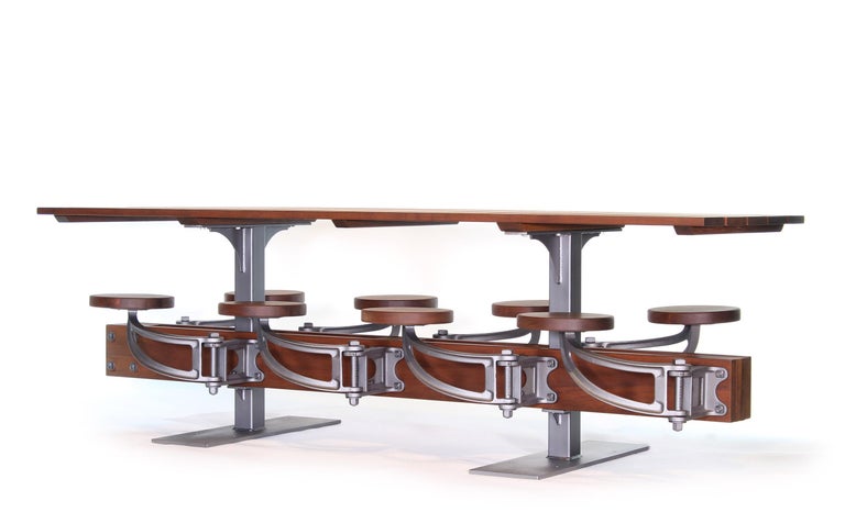 Outdoor Communal Dining Table Set with Attached Swing-Out Seats For ...