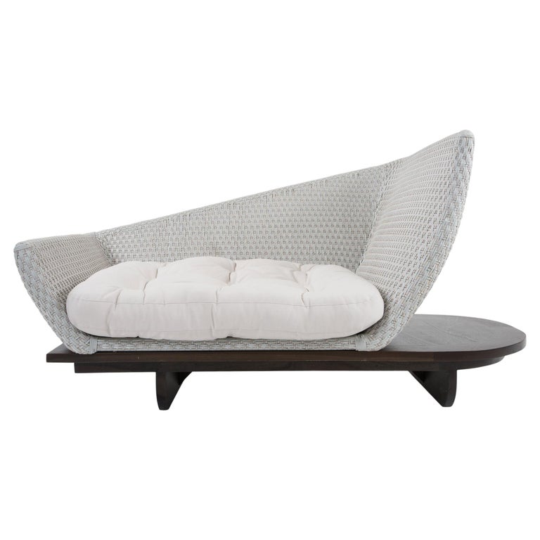 Outdoor Platform Single Sofa In Dark Brown Teak For Sale at 1stDibs