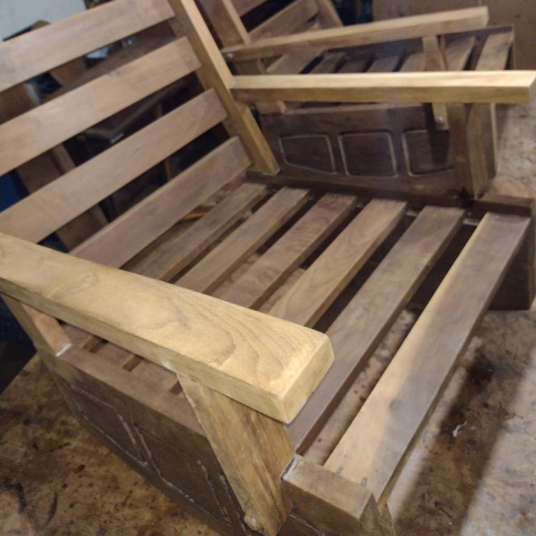 Midcentury Modern Rocking Chairs in Hardwood and Cream Aqua Block ...